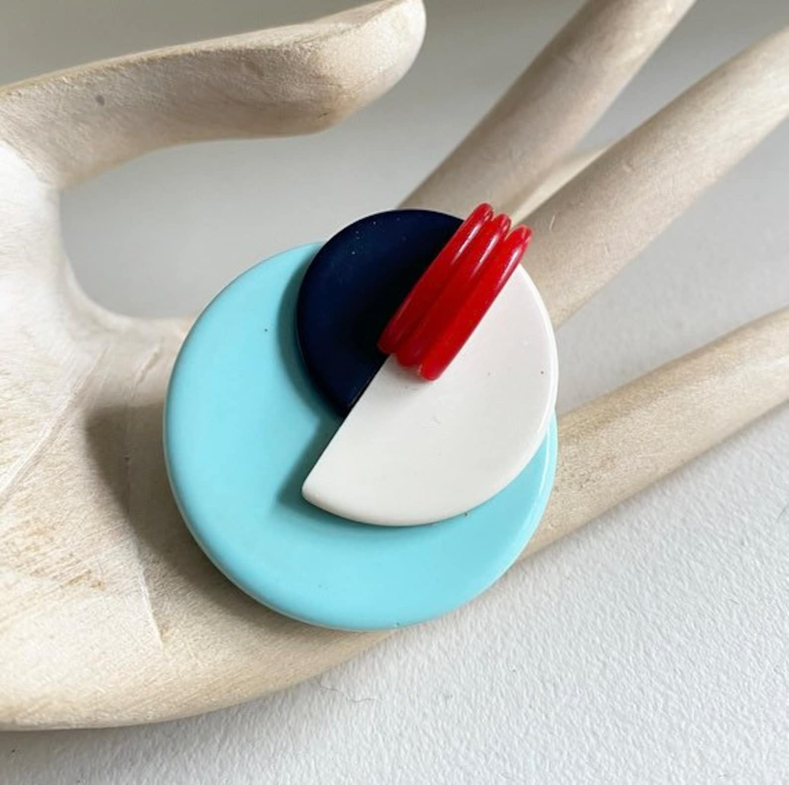 Broche géométrique art déco vintage en bakélite et galalithe turquoise ...