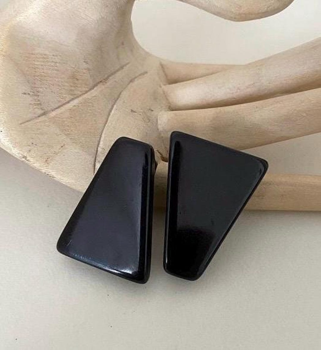 Art Deco Vintage 1930s Pair of Black Bakelite Geometric Dress Clips ...