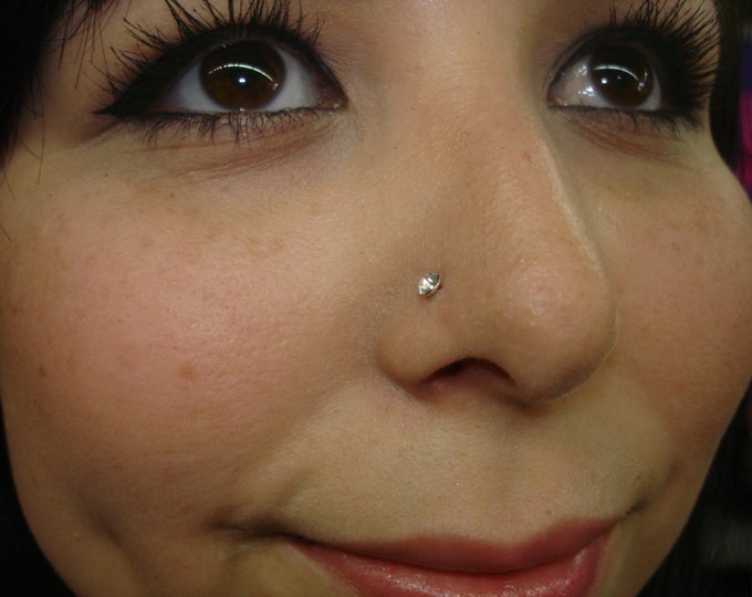 Nose Ring 22g or 20g Nose Bone CZ Clear Gem 316L Surgical - Etsy