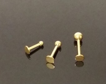 Gold Triple Forward Helix, 16g, 2mm 3mm 4mm Balls, Labret Studs, 6mm ...