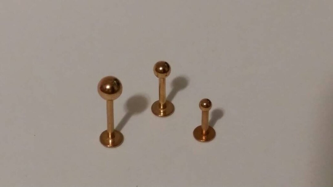14g Rose Gold Triple Forward Helix, 3mm 4mm 5mm Balls, Labret Studs ...