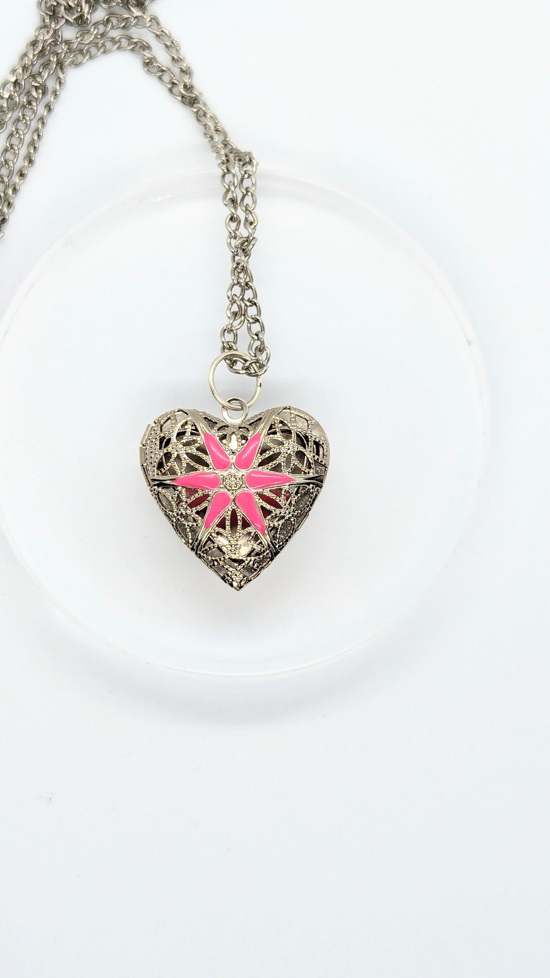 Pink Heart Locket Necklace: Silver Plated Memory Jewellery - Etsy