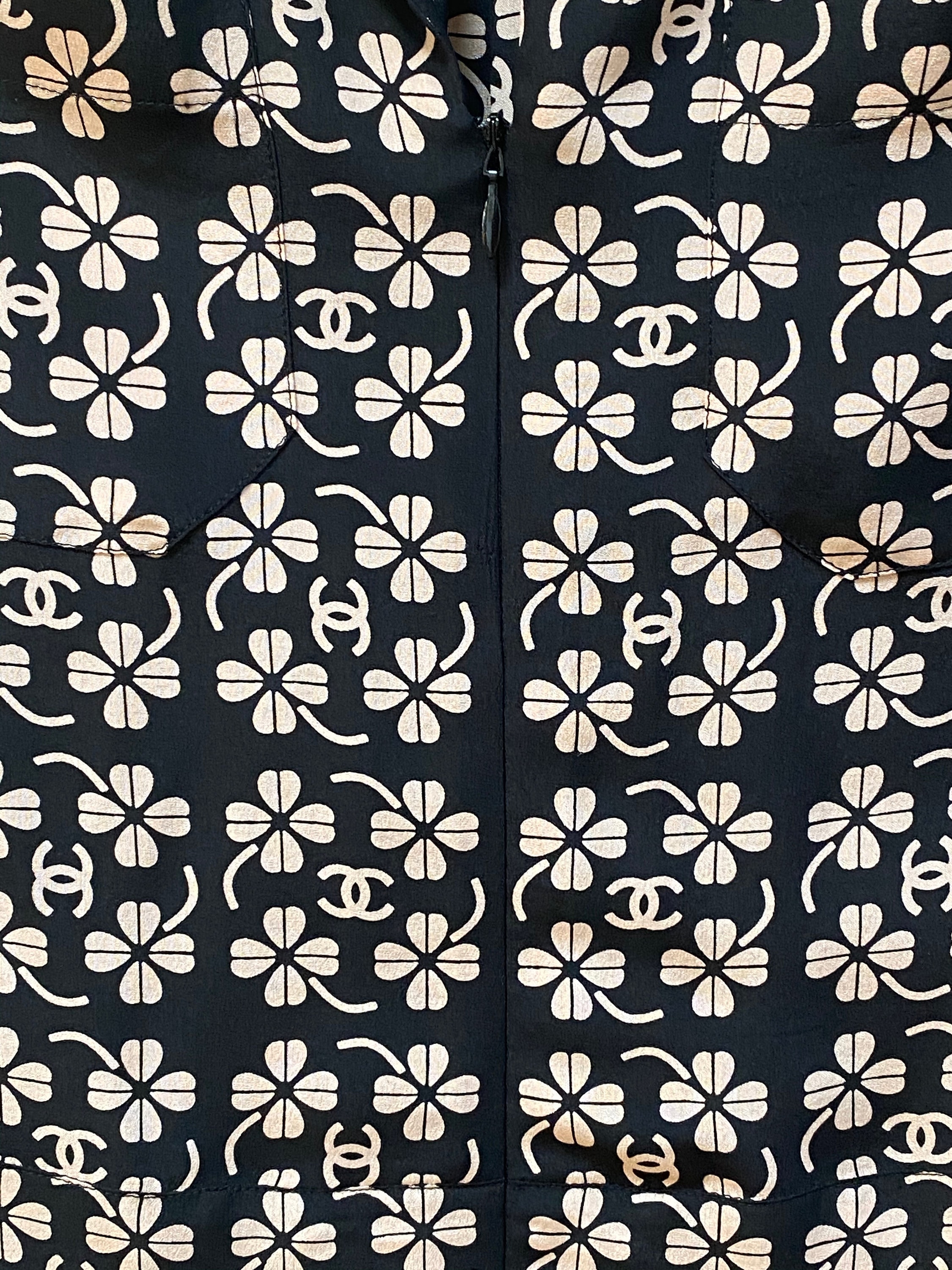 Vintage CHANEL CC Logo Monogram CLOVER Print Dress Shirt - Etsy