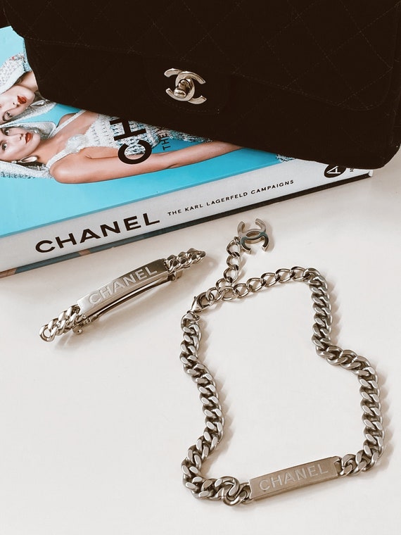 Vintage CHANEL ID Logo Letters Silver XL Large Thick … - Gem