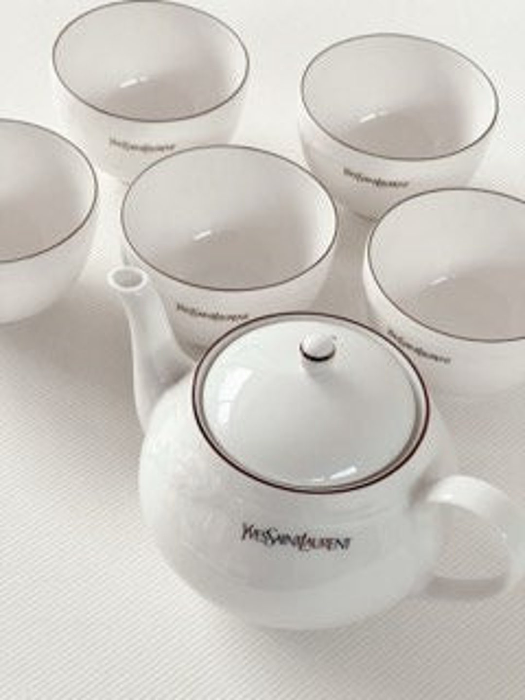 Vintage YSL Yves Saint Laurent Monogram Teapot Tea Cup Coffee Mug Cup 6 ...