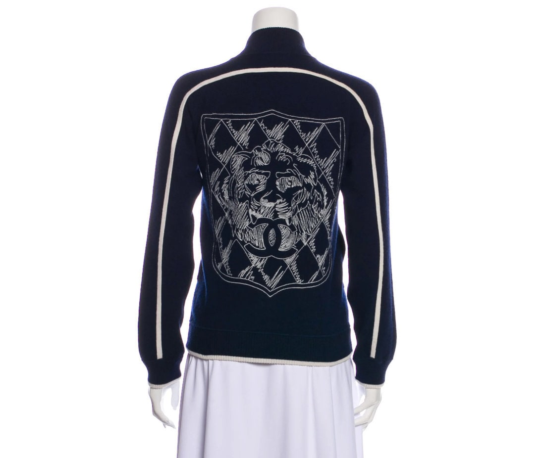 Vintage CHANEL Logo Monogram CASHMERE Knit Jacket Navy Blue - Etsy