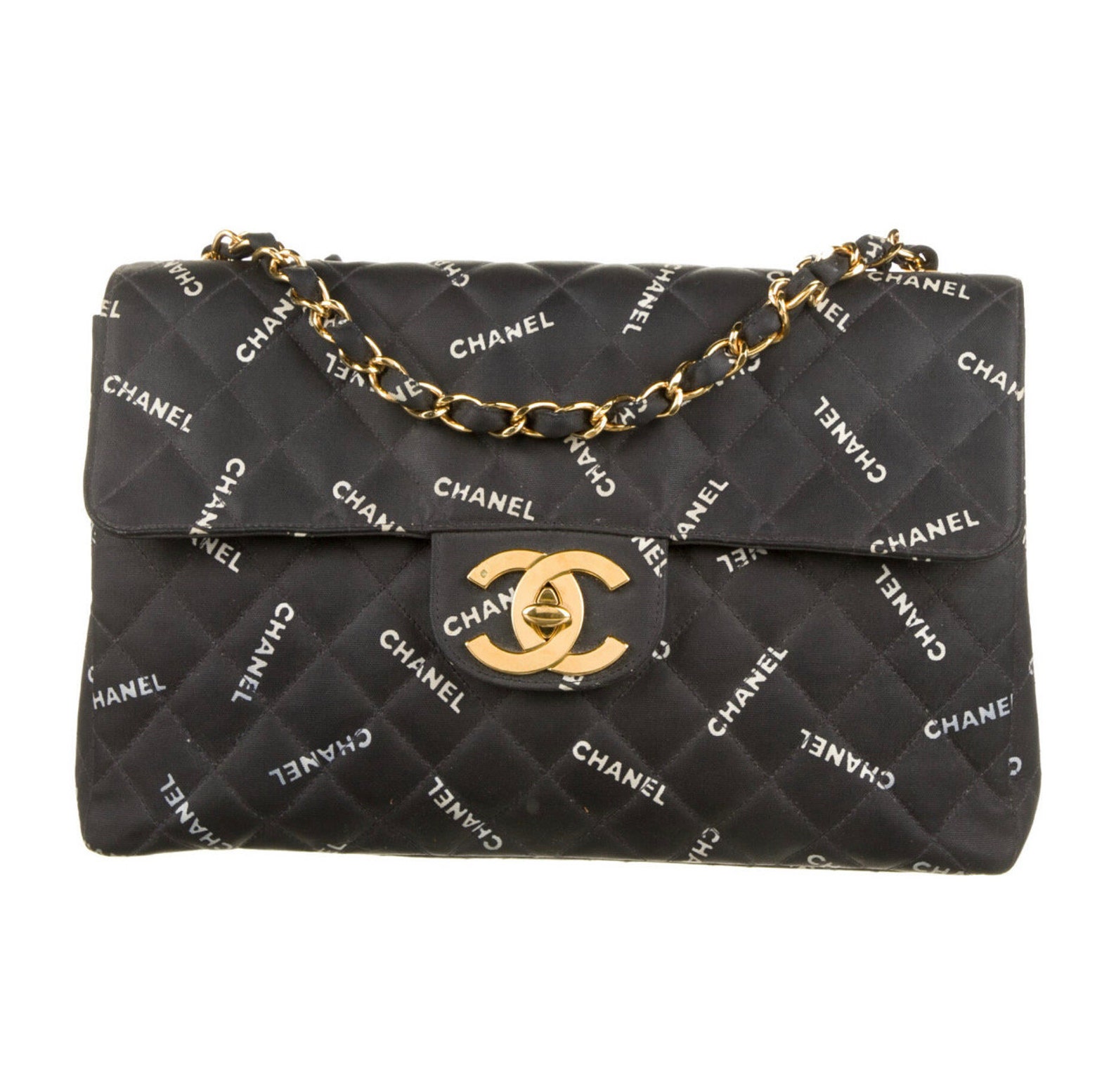 Vintage 90's CHANEL Jumbo Letters Script Maxi CC Logos Monogram Black ...
