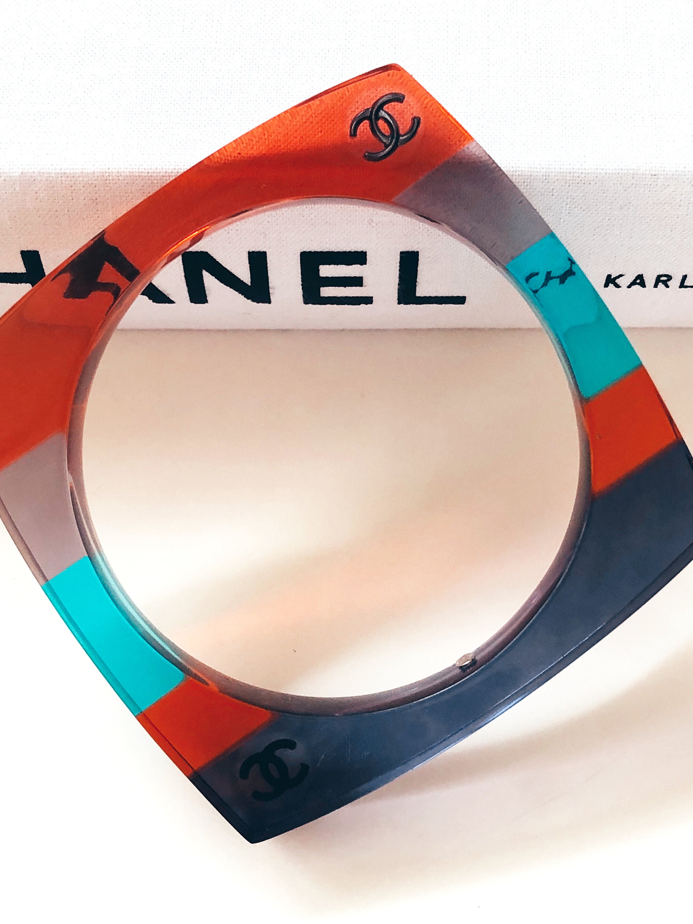 Vintage 90's CHANEL CC Logos Monogram RAINBOW Resin Cuff | Etsy