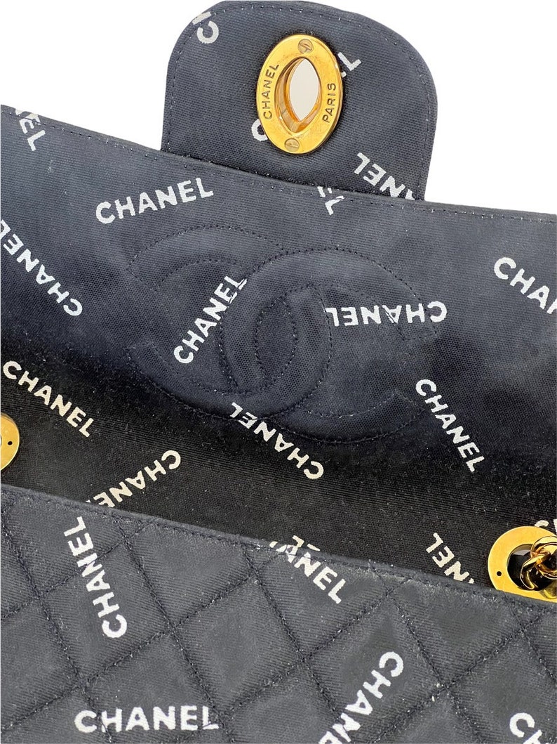 Vintage 90's CHANEL Jumbo Letters Script Maxi CC Logos Monogram Black ...