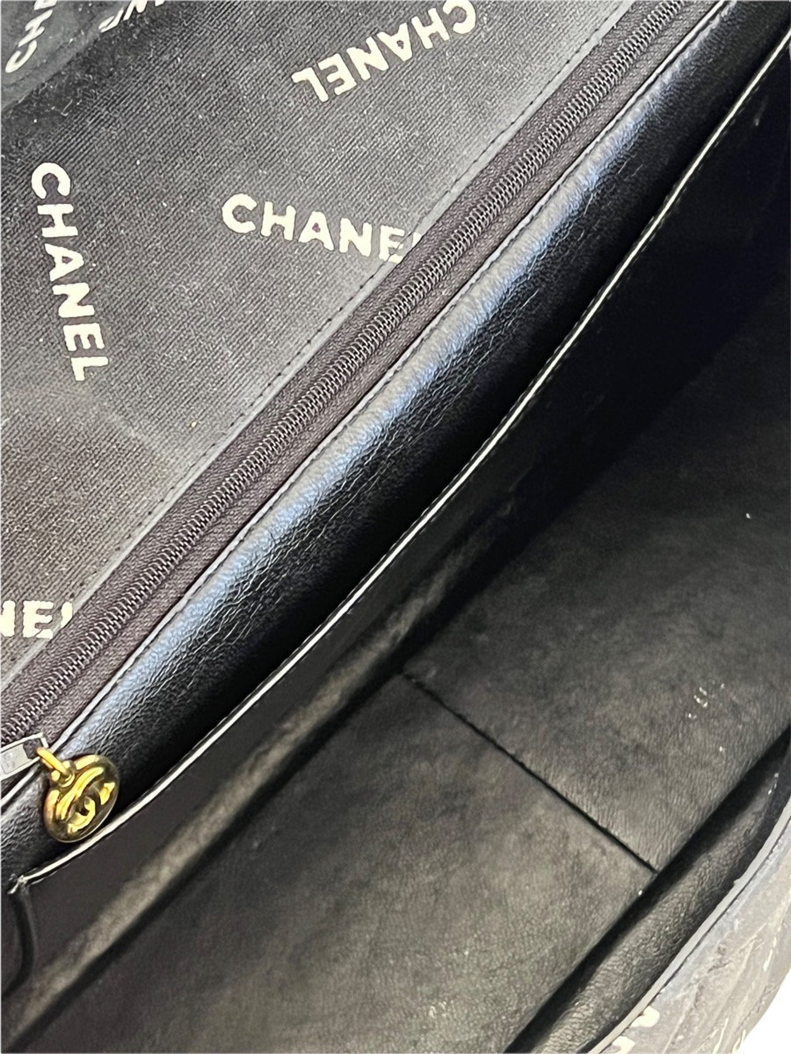 Vintage 90's CHANEL Jumbo Letters Script Maxi CC Logos Monogram Black ...