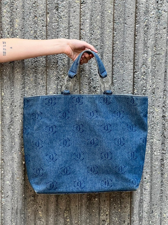 Vintage CHANEL CC Logo Monogram DENIM Fabric Handbag … - Gem