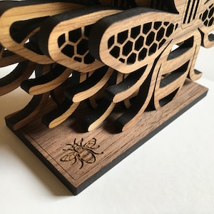Manchester Bee Coaster - Oak Wood Coaster - Honeycomb Wings ...