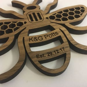 Manchester Bee Coaster - Oak Wood Coaster - Honeycomb Wings ...