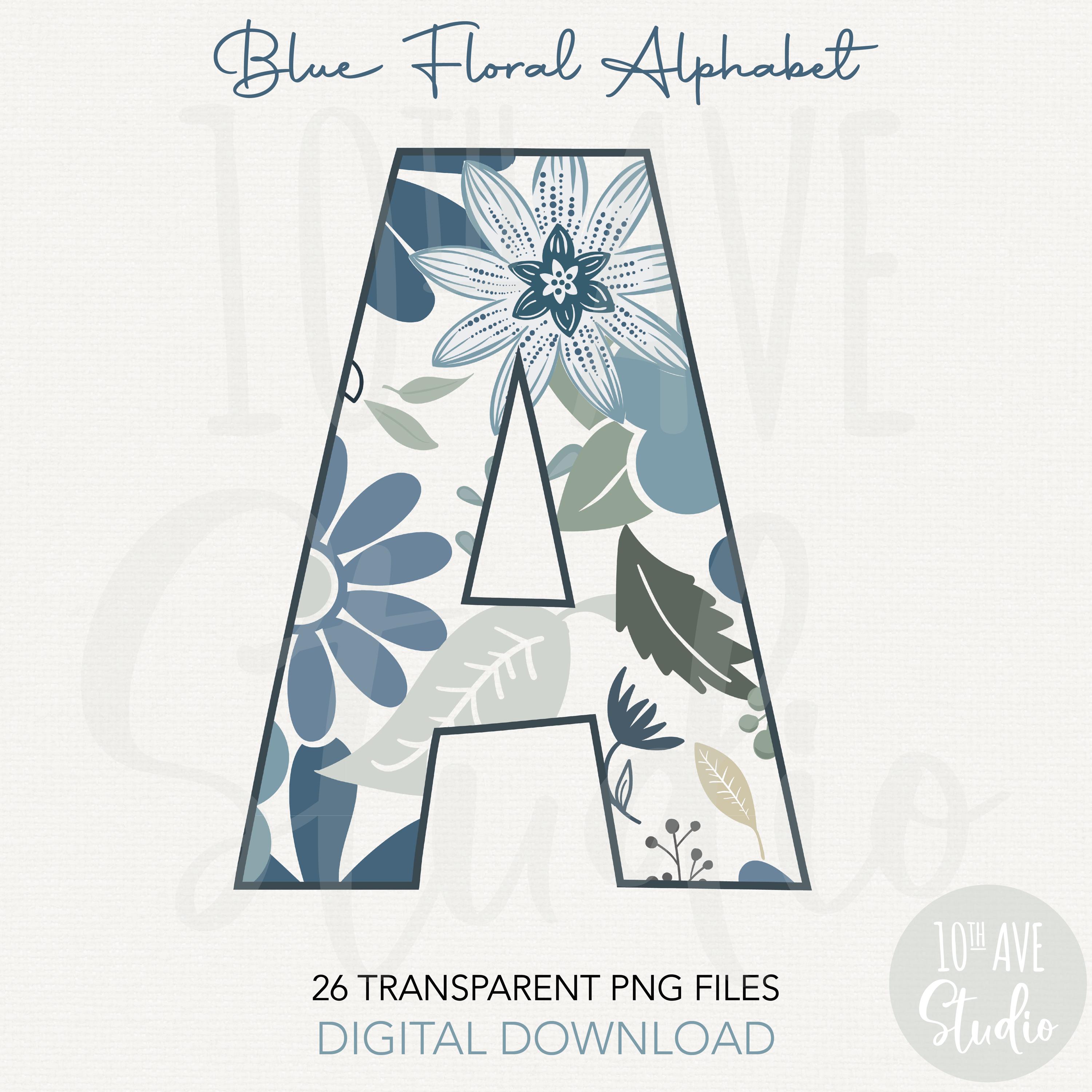 Blue Floral Alphabet 26 High Resolution Transparent PNG Files for ...