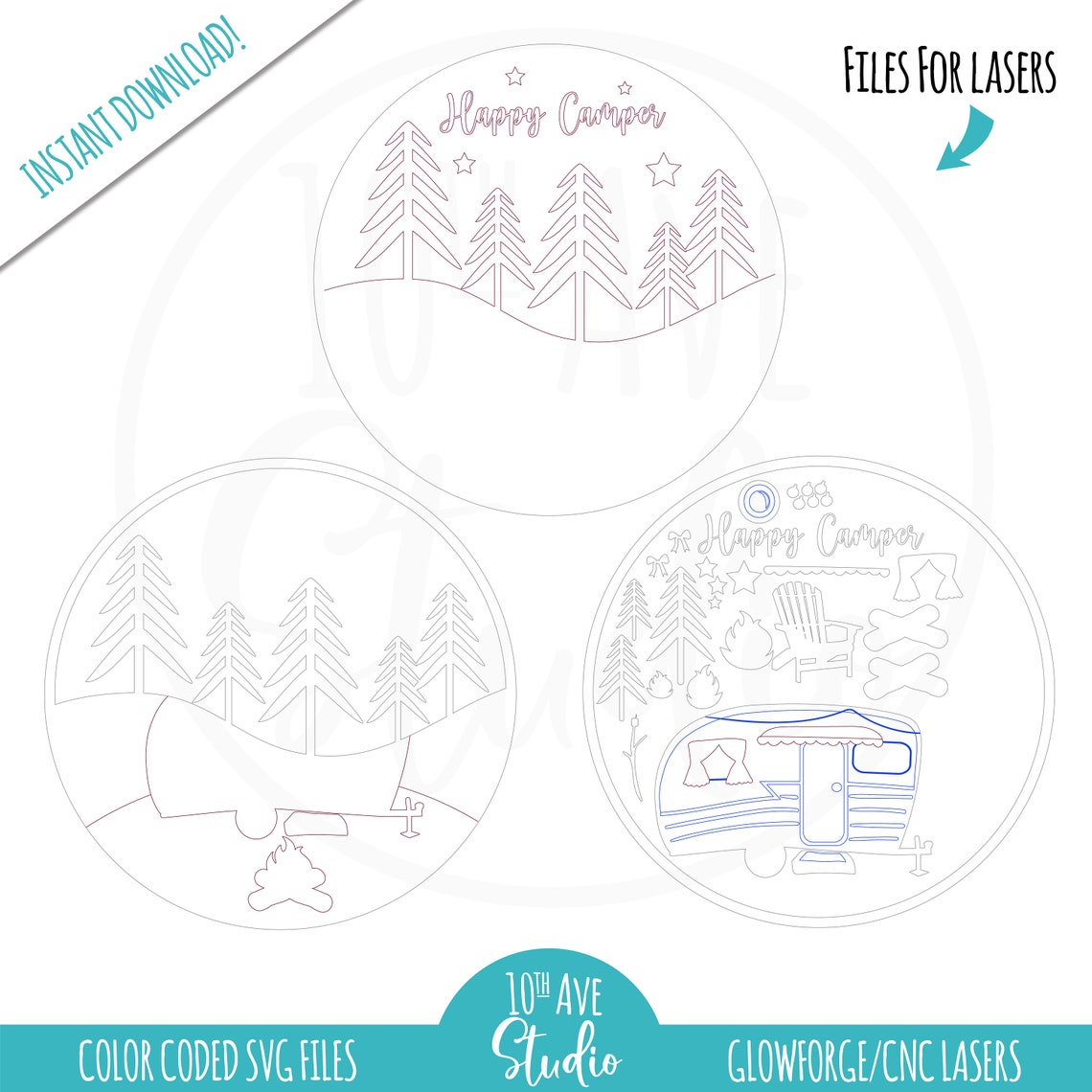 Happy Camper 3 Layer 3D Round Sign with Frame SVG files for | Etsy