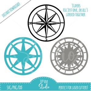 Nautical Compass 3 Layer SVG/DXF/PNG Vector Laser Cut Files for Cricut ...