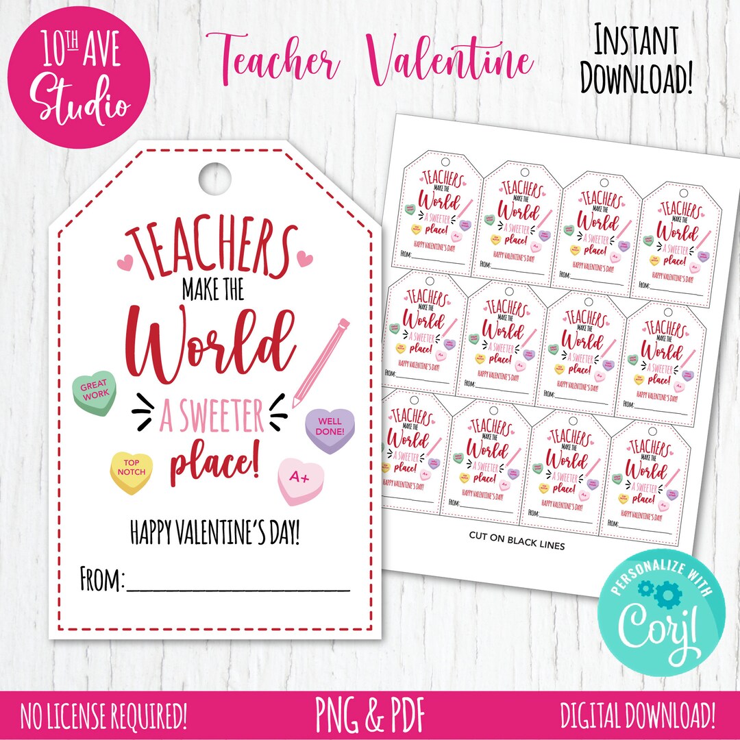 Printable Valentine Teacher Gift Tag 2"x3" Customizable Edit in Your ...