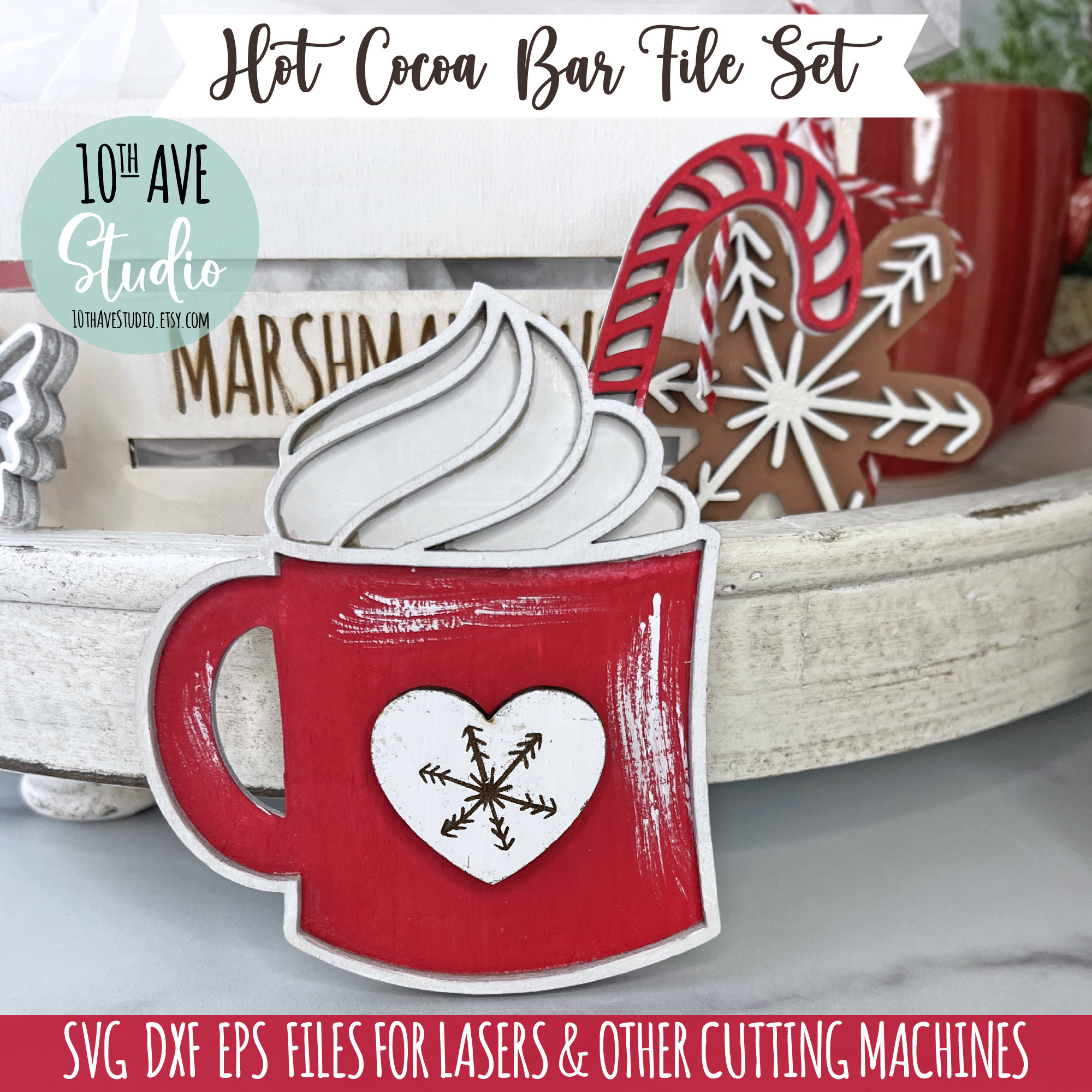 Hot Cocoa Bar Decor With Crate SVG DXF EPS Cut Files Tiered Tray ...