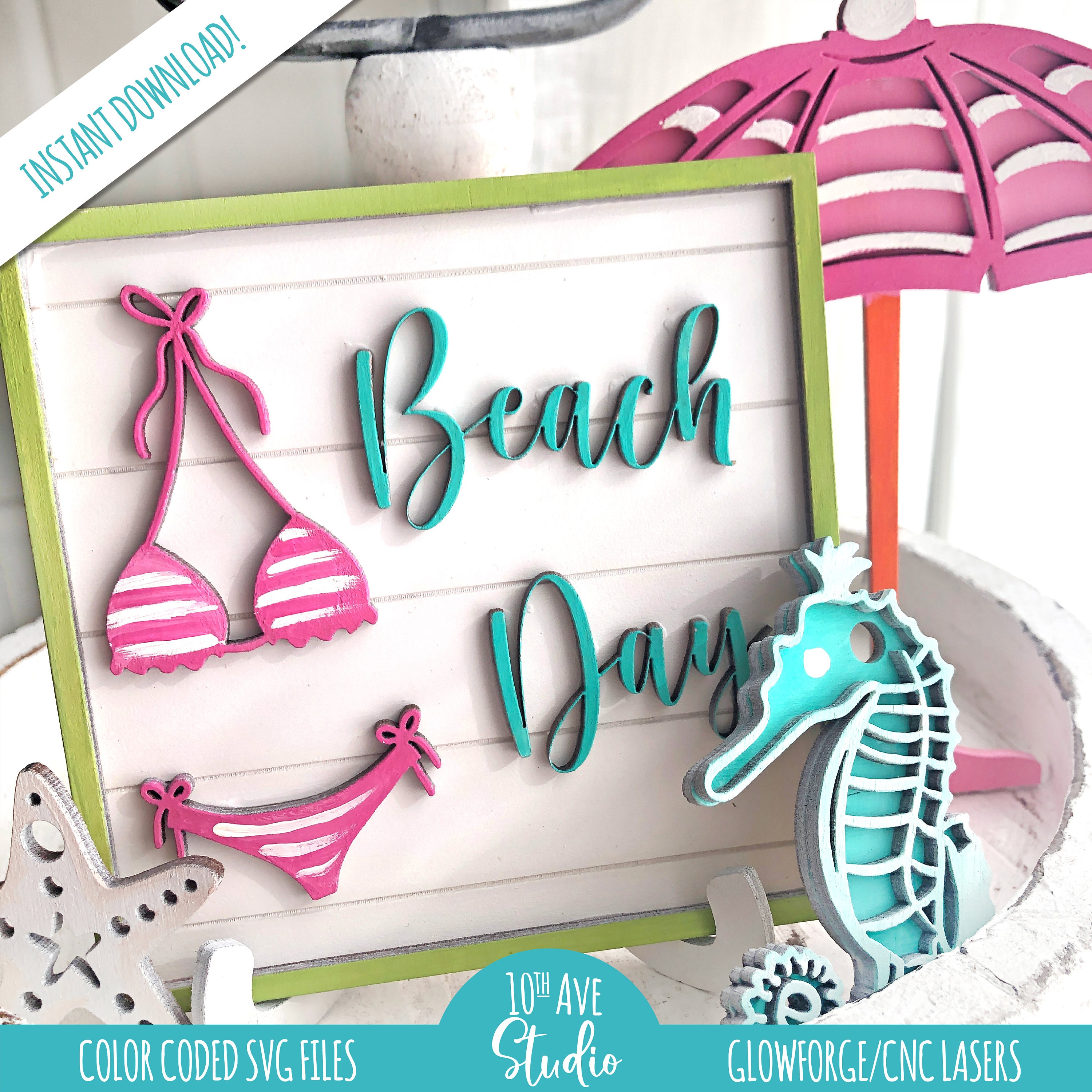 Summer Beach Day Tiered Tray Mini Layered Sign Set SVG Files for Cricut ...