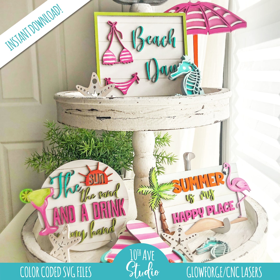 Summer Beach Day Tiered Tray Mini Layered Sign Set SVG Files for Cricut ...