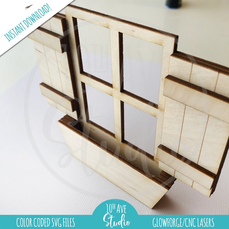 Farmhouse Window With Window Box Board & Batten Shutters SVG File ...