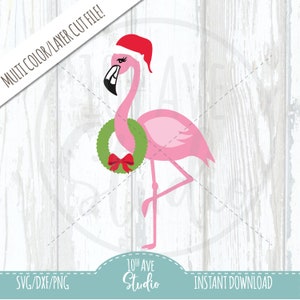 Christmas Santa Flamingo With Palm Tree & Christmas Lights Multi Layer ...
