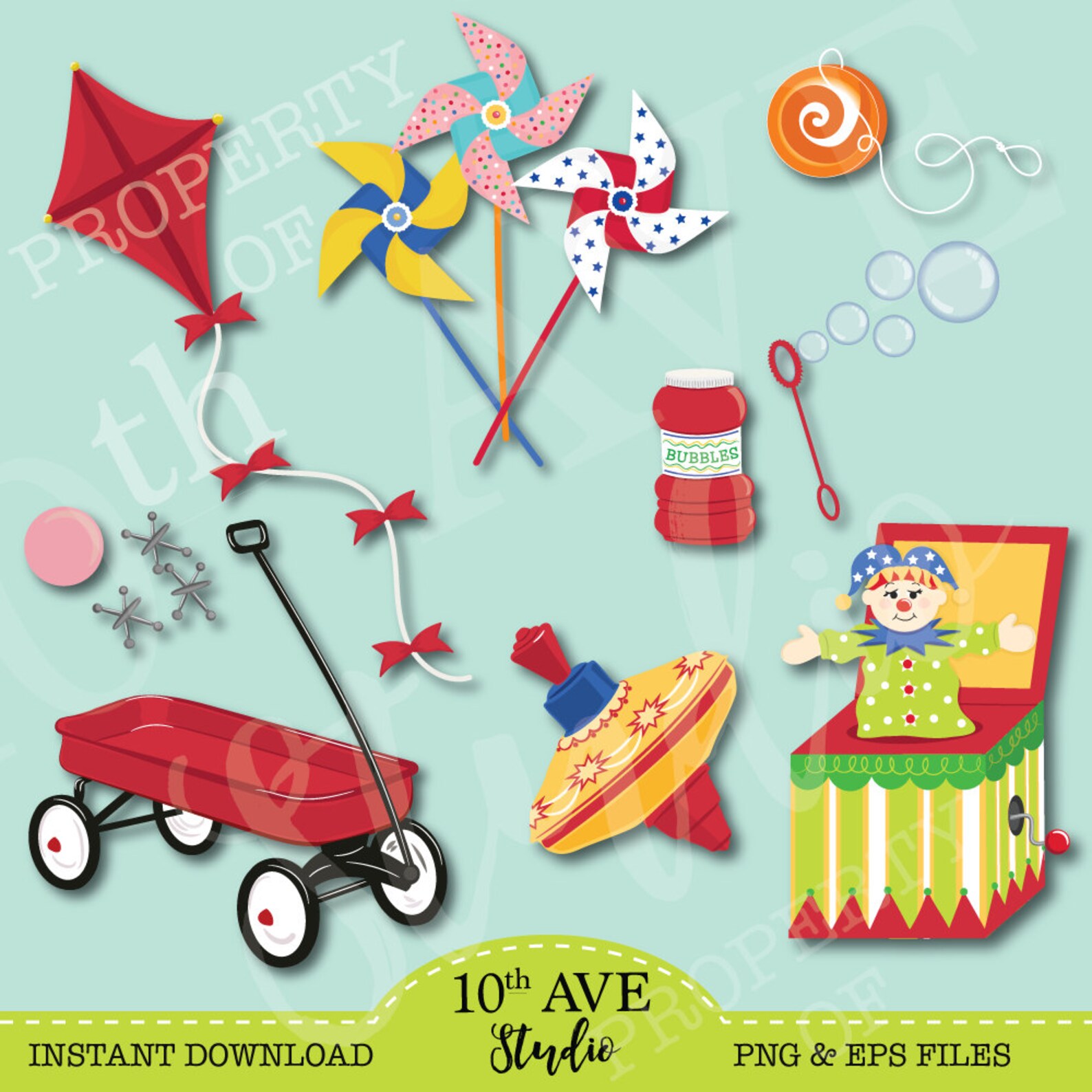 Retro Toys PNG & EPS Vector Files kite Pinwheels Bubbles - Etsy