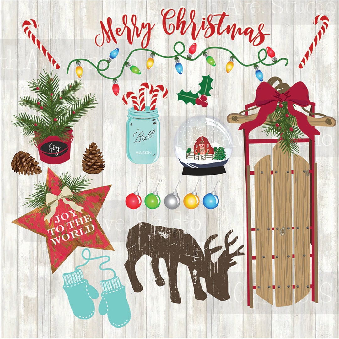 Farmhouse Christmas Vector Graphics Clipart Collection - Etsy