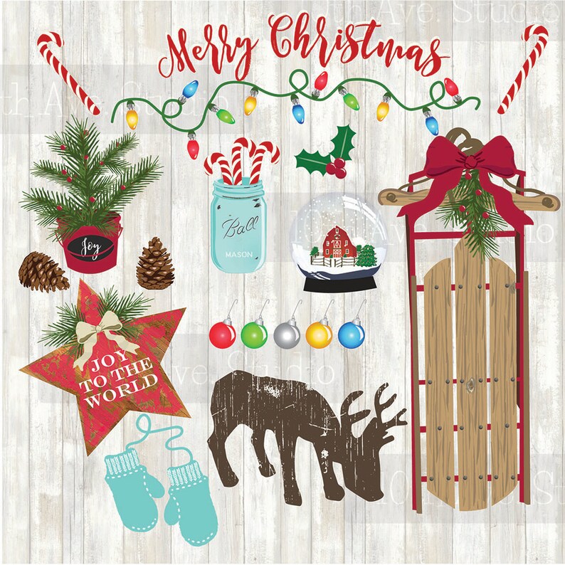 Farmhouse Christmas Vector Graphics Clipart Collection - Etsy