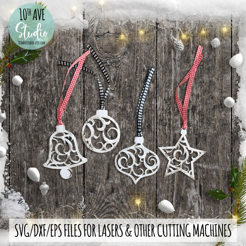 Christmas Ornaments Filagree Flourish Set of 4 Designs SVG/DXF/PNG ...