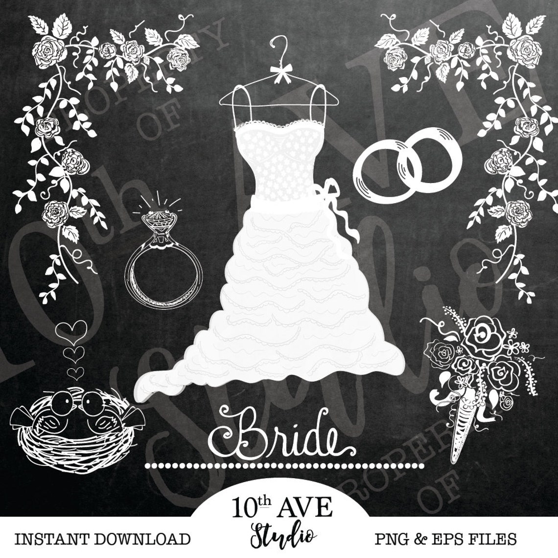 Hand Drawn Rustic/country Wedding Graphics/clip Art for Dark - Etsy