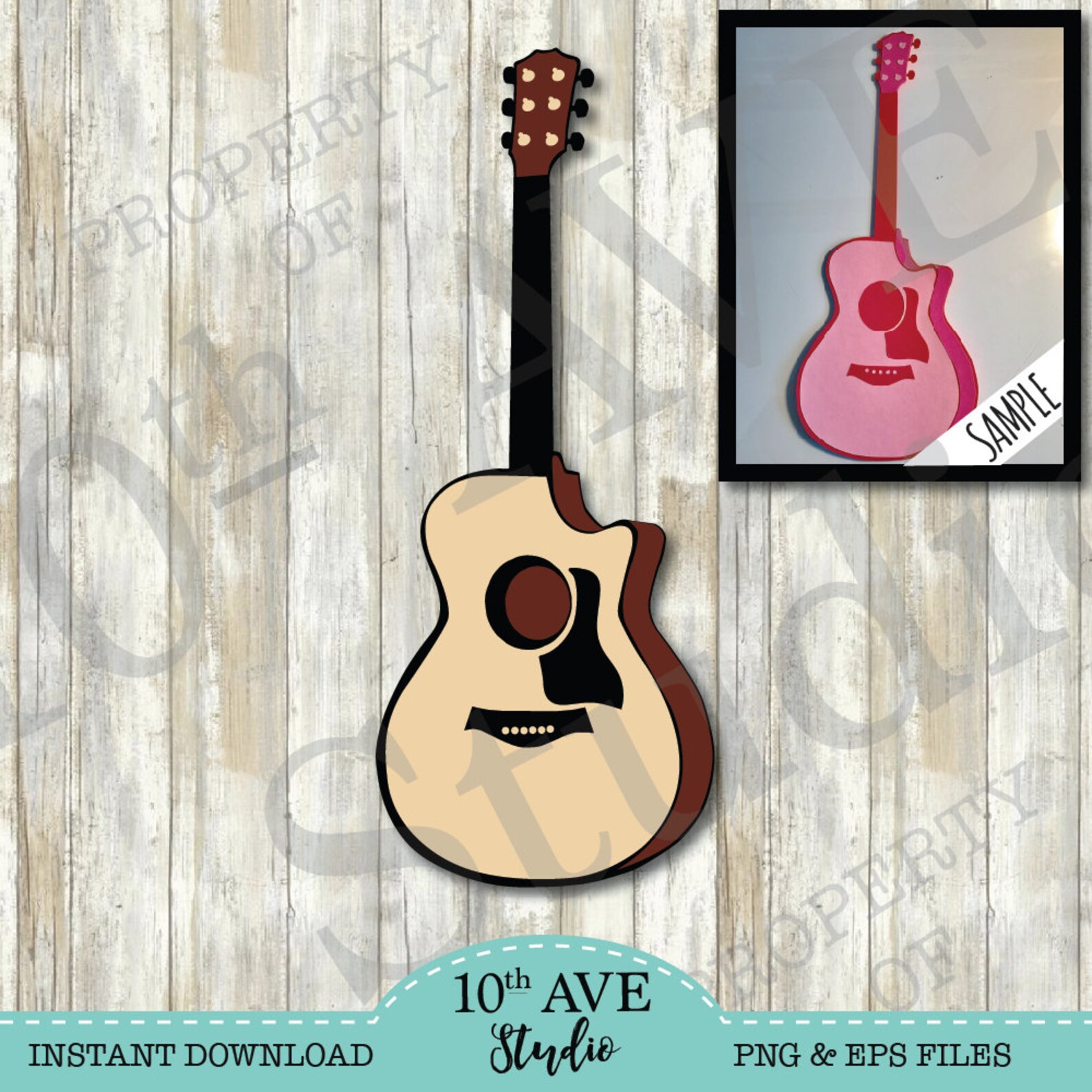 Acoustic Guitar SVG/PNG/EPS Clipart and Cut Files Glowforge - Etsy
