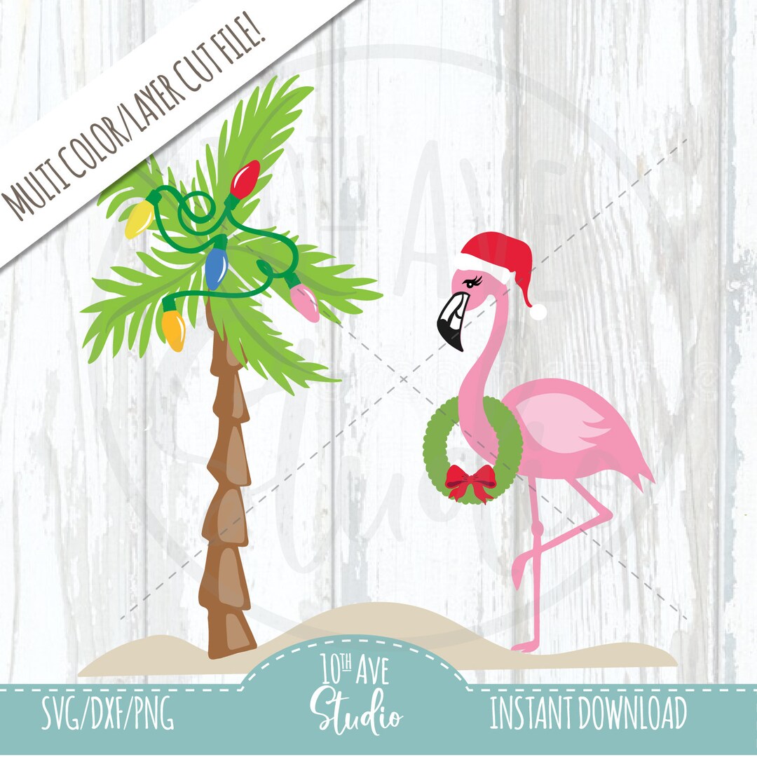 Christmas Santa Flamingo With Palm Tree & Christmas Lights Multi Layer ...