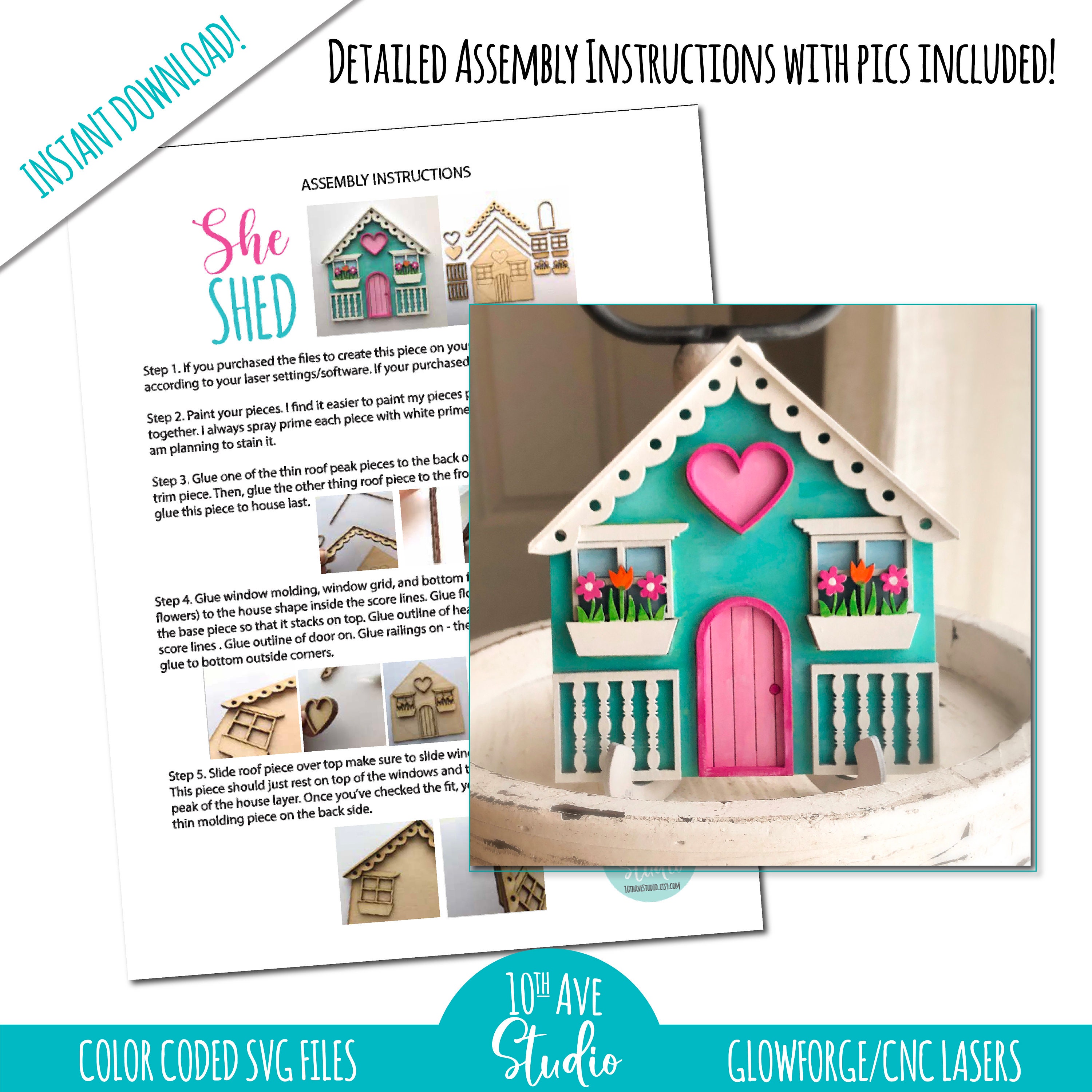 She Shed Cottage With Window Boxes and Flowers SVG File for Cricut ...