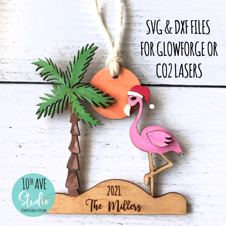 Personalized Christmas Flamingo on Beach Layered Holiday Ornament SVG ...