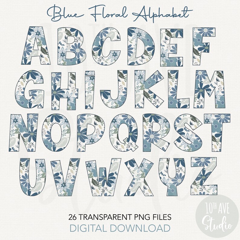Blue Floral Alphabet 26 High Resolution Transparent PNG Files for ...