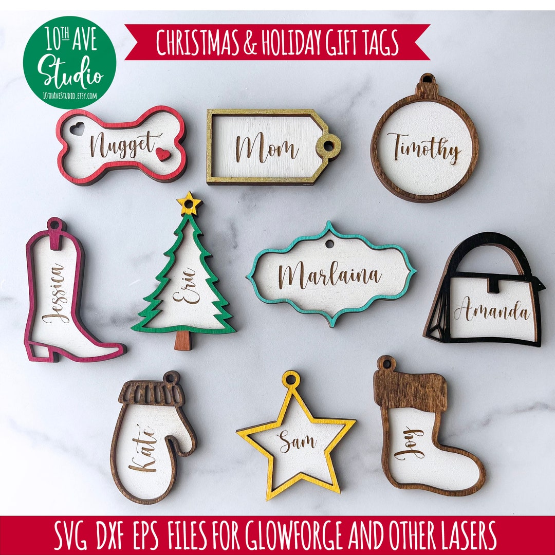 Holiday Christmas Gift Tags Stocking Tags Ornament Set of Ten SVG DXF ...