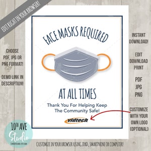 Face Masks Required Printable Sign 8.5" X 11" Edit in Your Browser ...