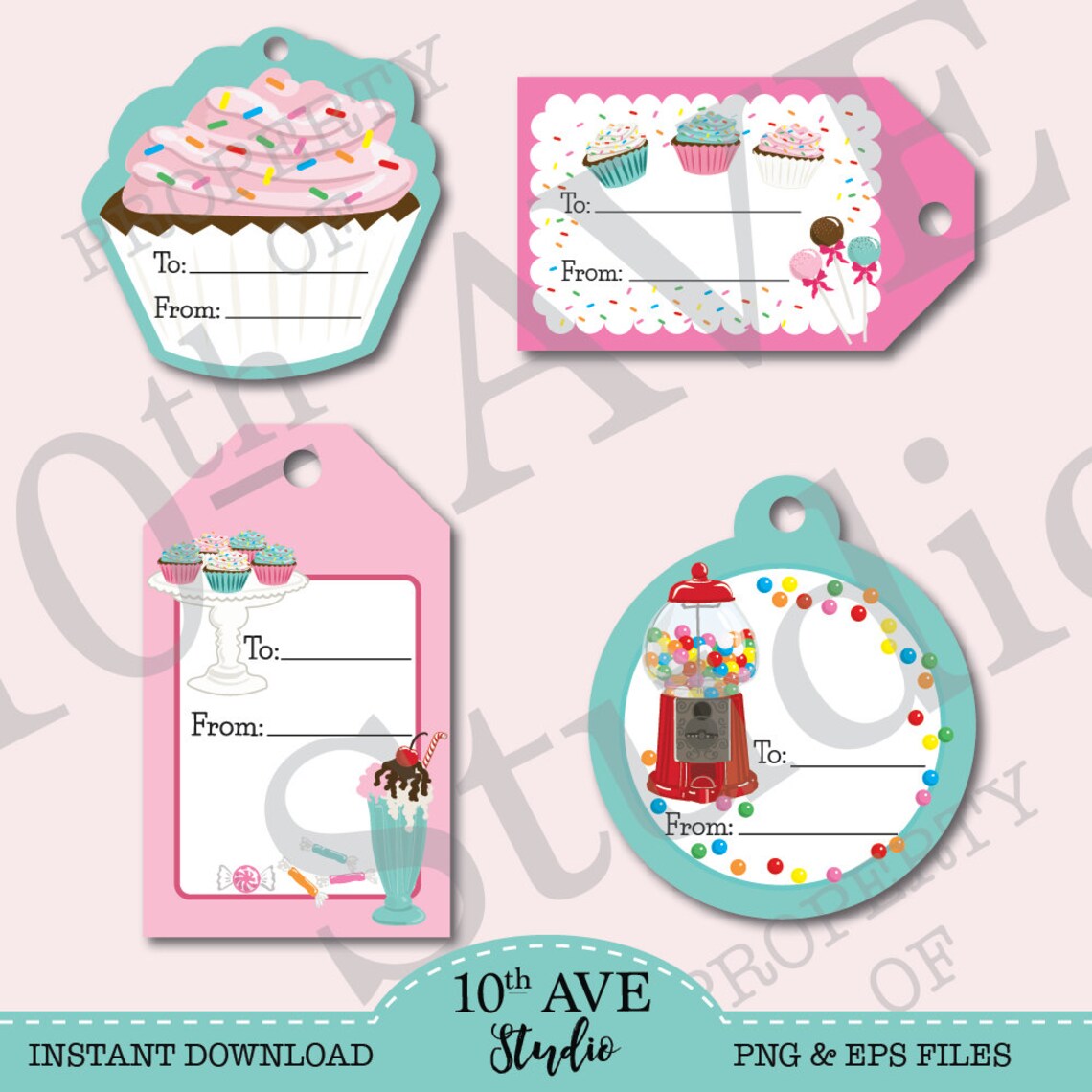 Sweet Shoppe Candy Bar Printable Gift Tags Cupcake Gum Ball | Etsy