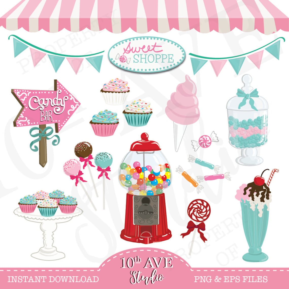 Sweet Shoppe Candy Bar Clipart/vector Graphics Cupcakes Gum - Etsy