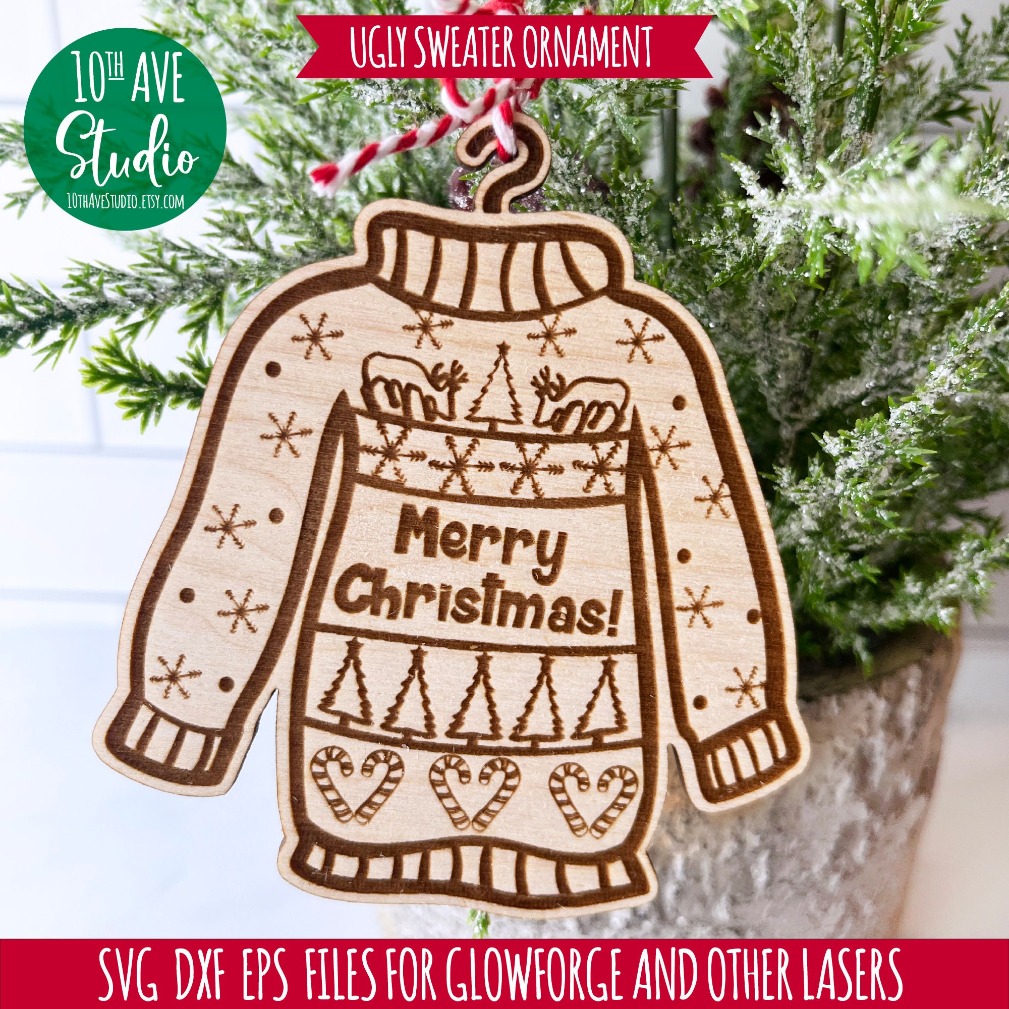 Ugly Christmas Sweater Ornament SVG DXF EPS Glowforge Laser Christmas ...