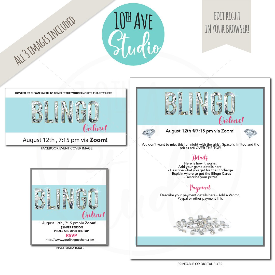 Online Blingo Event Printable Flyer Facebook Event Cover and Instagram ...