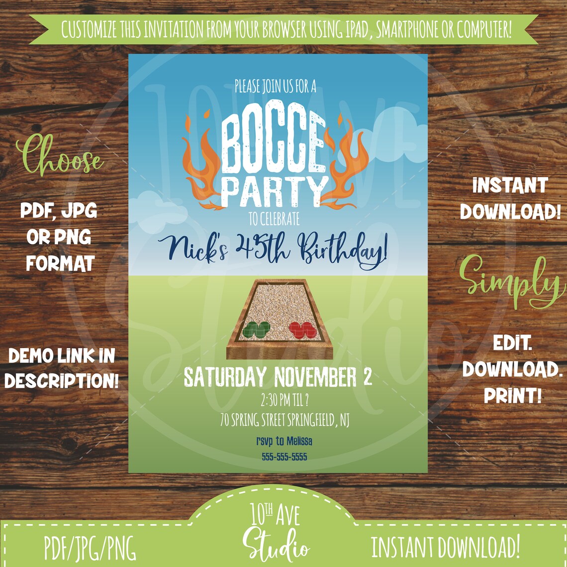 Bocce Party Invitation (5"x7")! Edit in Your Browser, Download and ...