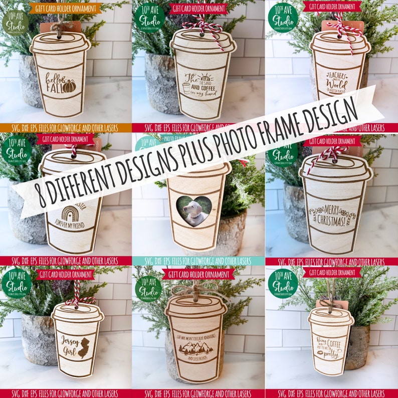 Coffee Cup Gift Card Holder Ornament Bundle Assorted SVG DXF EPS 9 ...