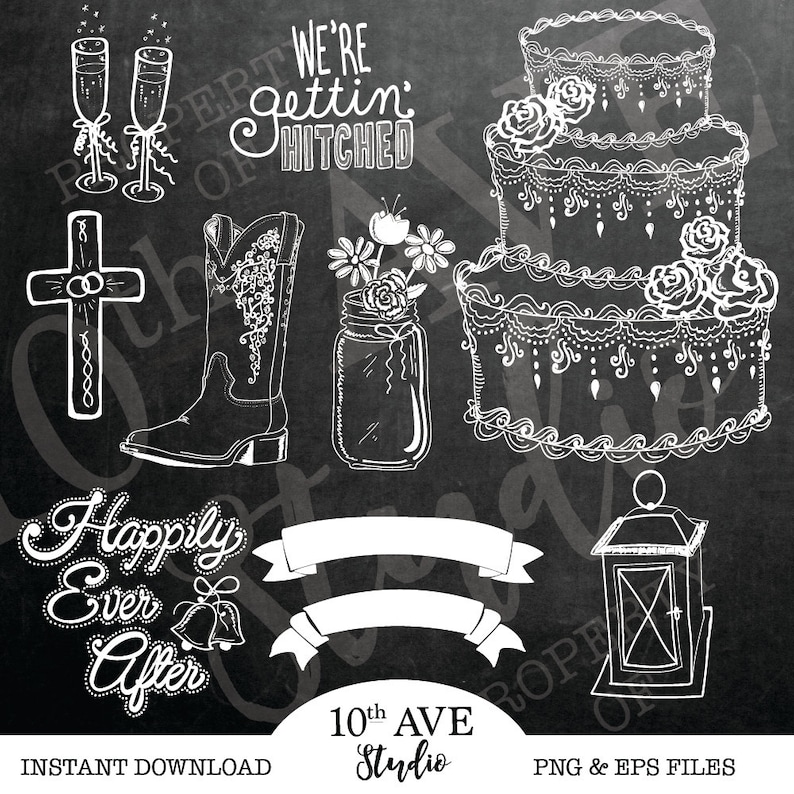 Hand Drawn Rustic/country Wedding Graphics/clip Art for Dark - Etsy