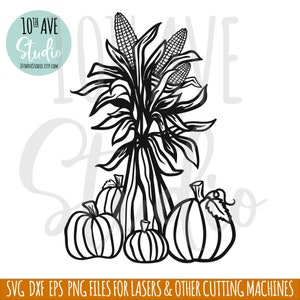 Cornstalk & Pumpkins Fall Thanksgiving Halloween SVG DXF EPS and Png ...