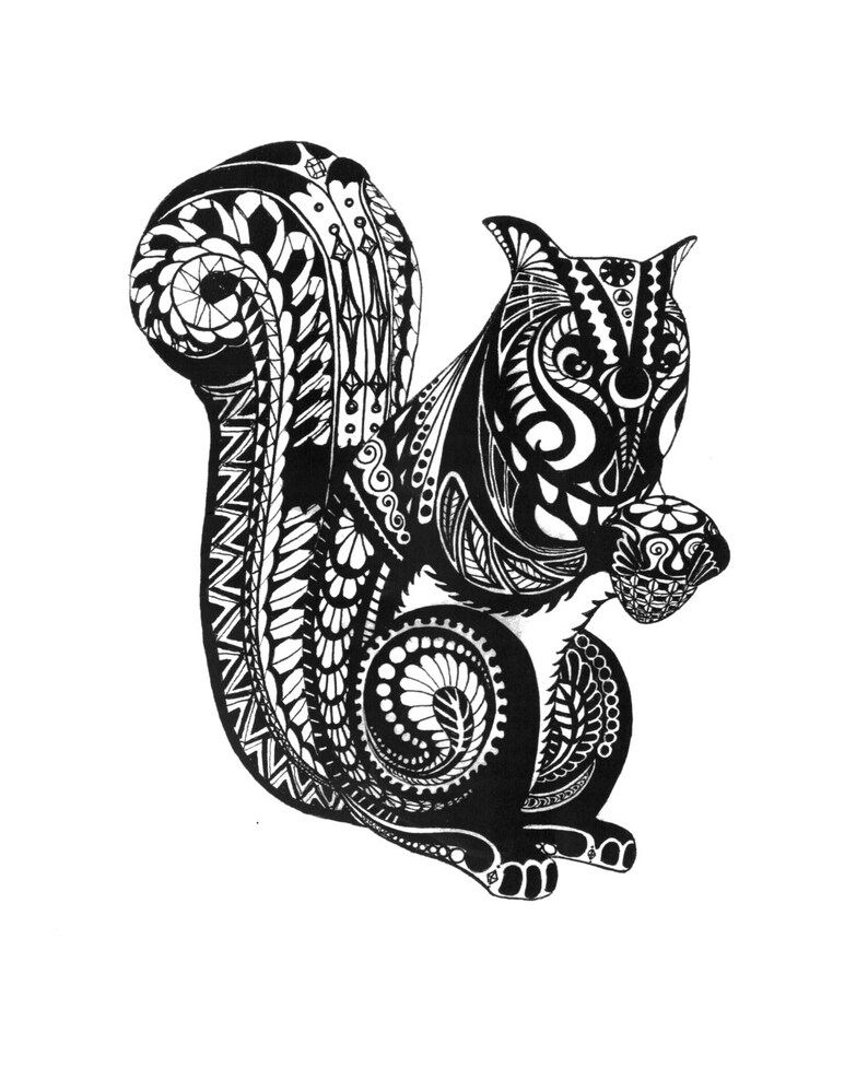 Squirrel Print - Black Pen, Pen and Ink, Drawing, Digital Print - Etsy