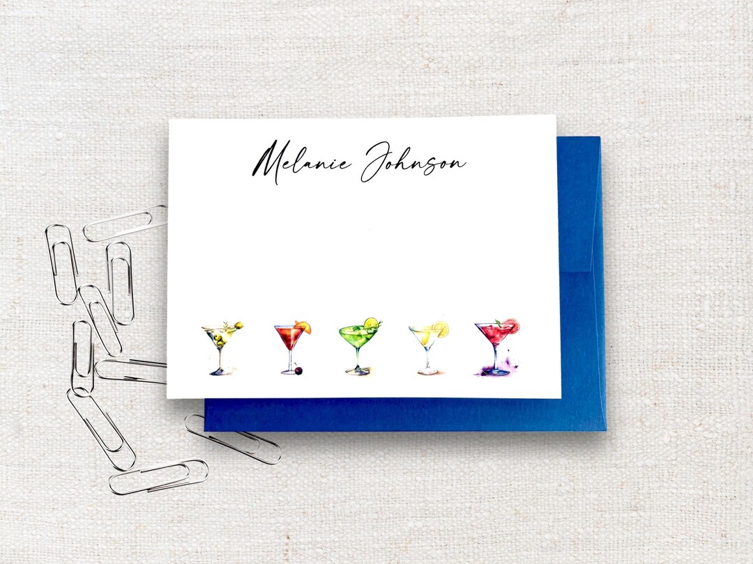 Personalized Flat Notecards Martini Design 9 - Etsy