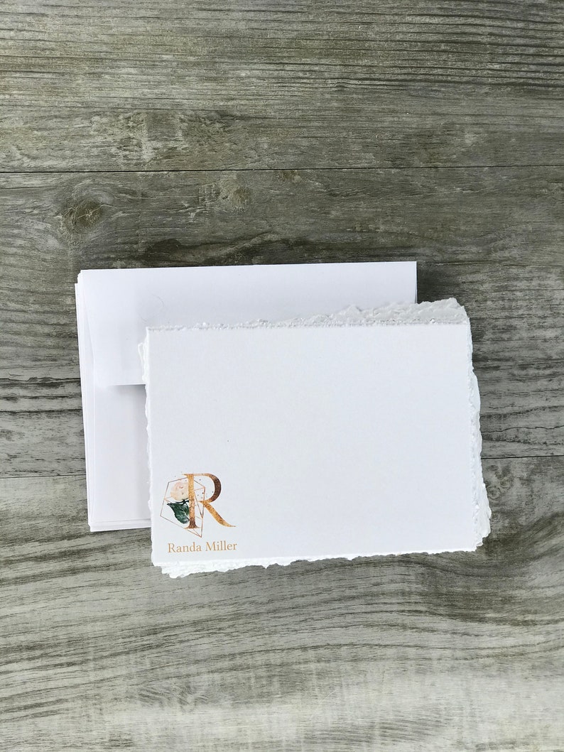 Personalized Note Cards with Envelopes Deckled Edge Stationary | Etsy