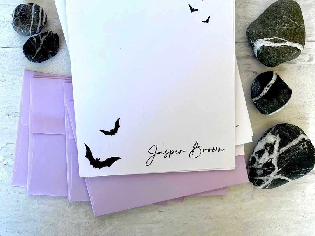 Personalized Stationary With Envelopes and Black Bat, Custom Letter ...